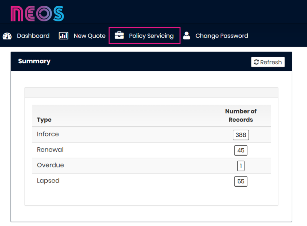 Accessing inforce quoting on the NEOS Policy Servicing Portal - NEOS Group