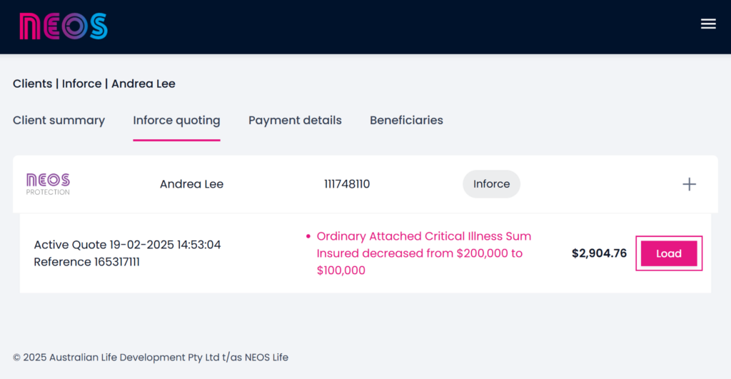 Accessing inforce quoting on the NEOS Policy Servicing Portal - NEOS Group