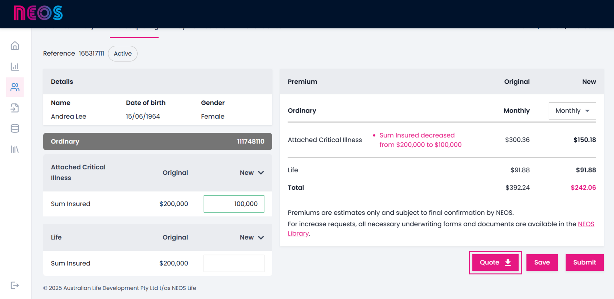 Accessing inforce quoting on the NEOS Policy Servicing Portal - NEOS Group
